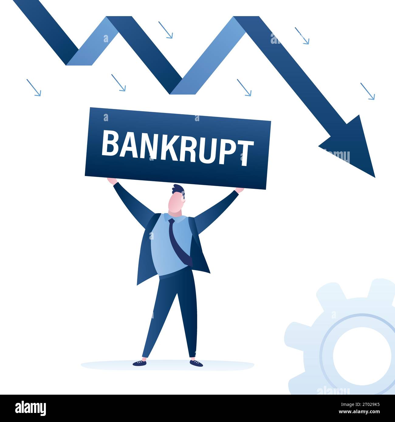 Handsome businessman hold placard with text- bankrupt. Fall chart and ...