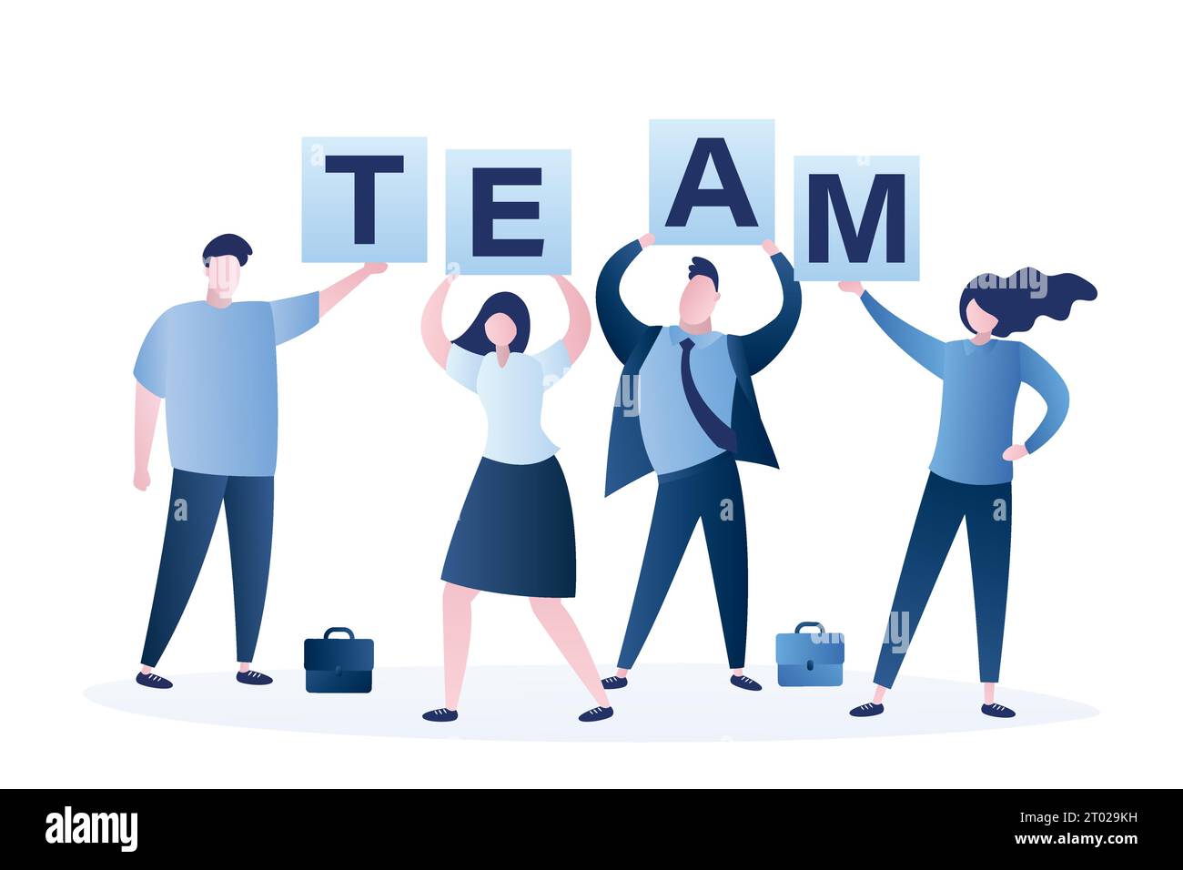 Businesspeople characters holding separated word - Team. Businessmen ...