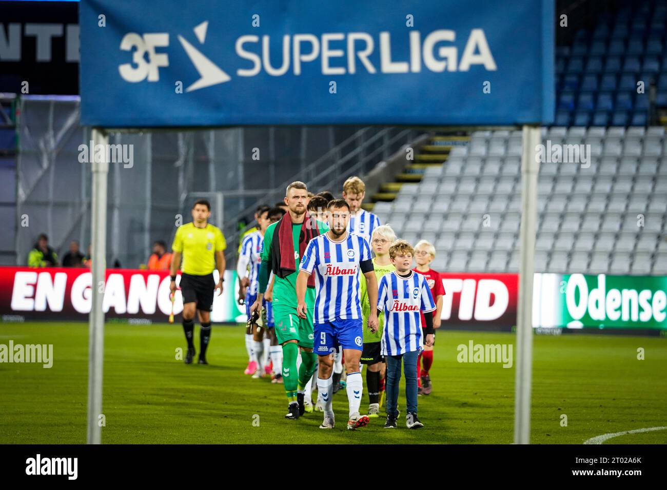 Odense, Denmark. 02nd Oct, 2023. Bashkim Kadrii (9) of OB seen during the 3F Superliga match ...