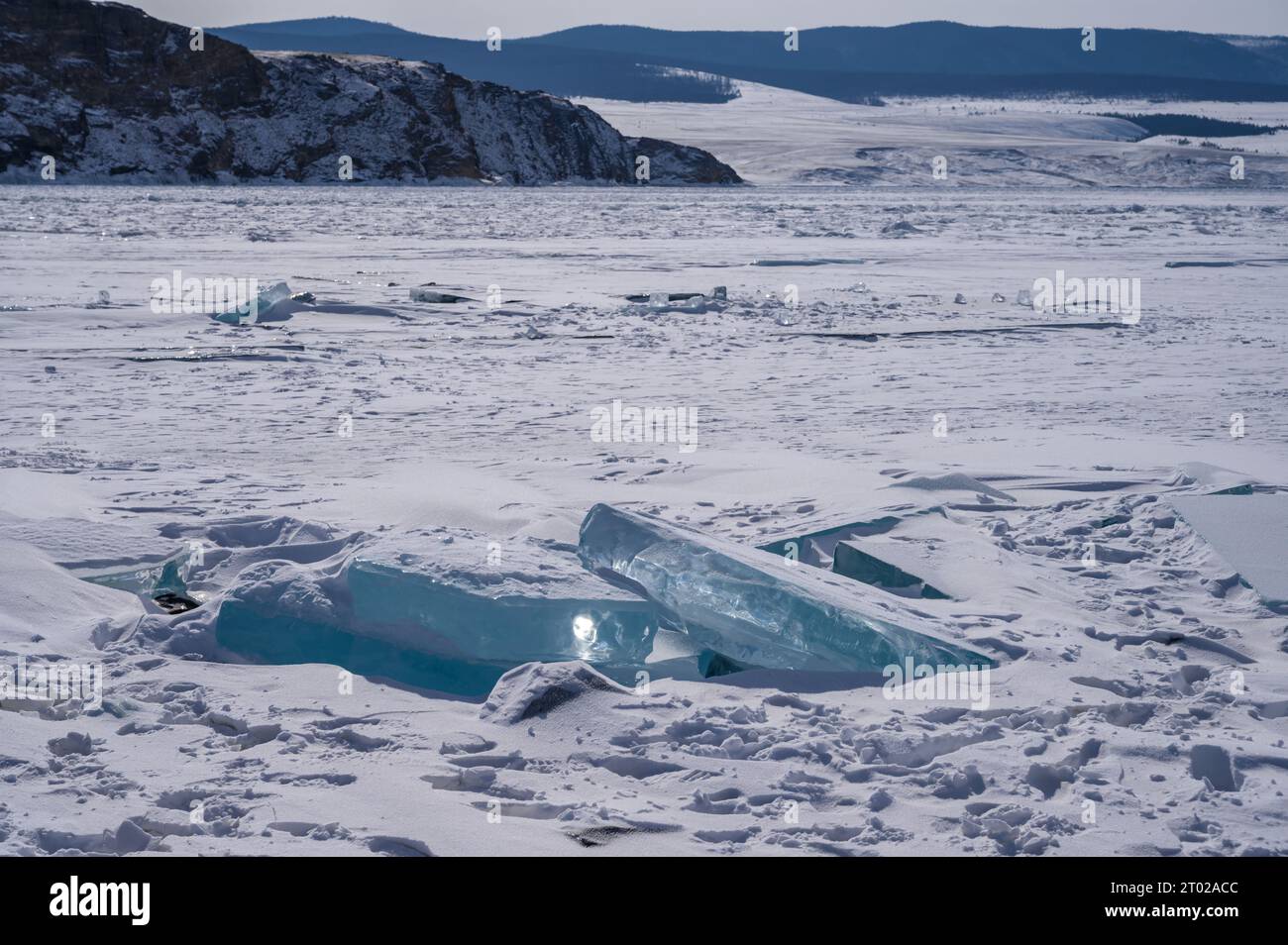 Ice hummock on the ice of lake Baikal. On the ice of Lake Baikal ...