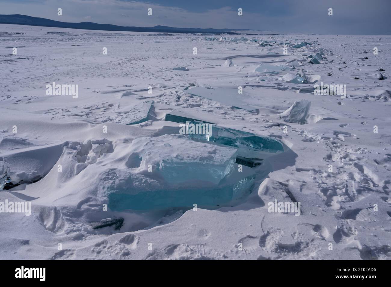Ice hummock on the ice of lake Baikal. On the ice of Lake Baikal ...