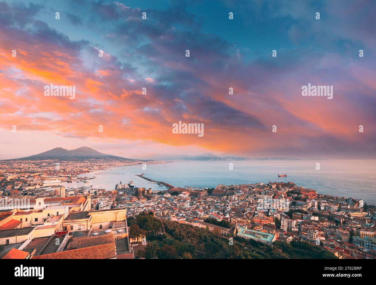 Naples, Italy. Top View Skyline Cityscape City In Evening Sunset ...