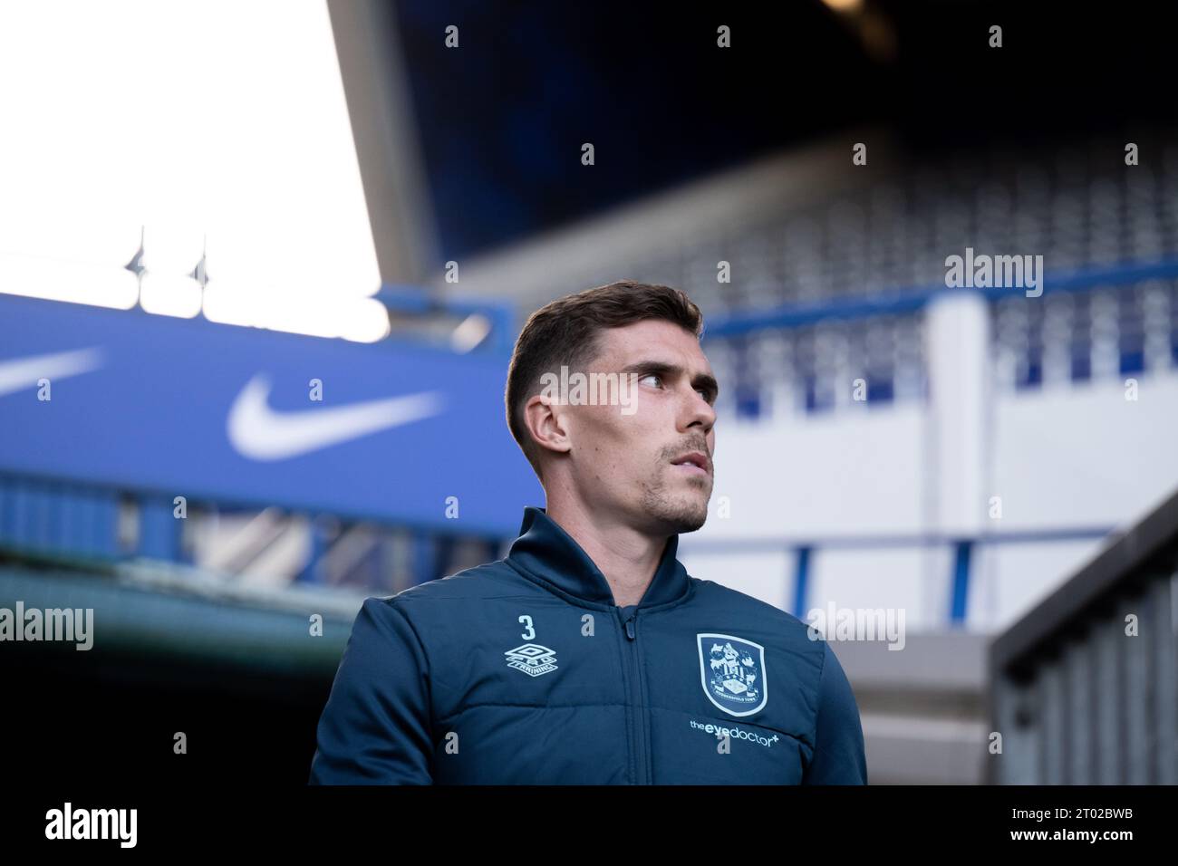 Josh Ruffels #3 of Huddersfield Town arrives for the Sky Bet ...