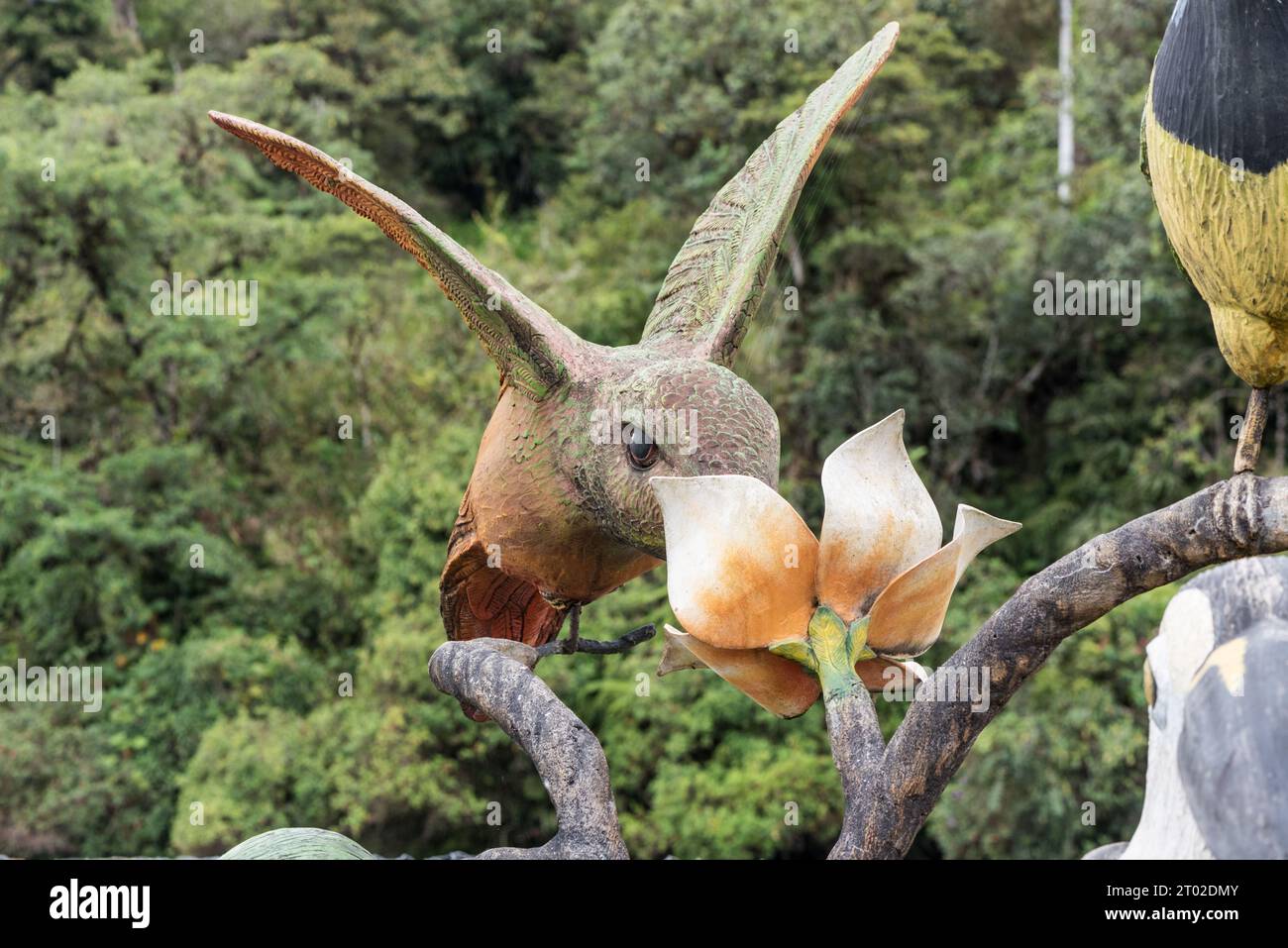 Bird statue in a park in Cosanga, Ecuador. This one is a hummingbird ...