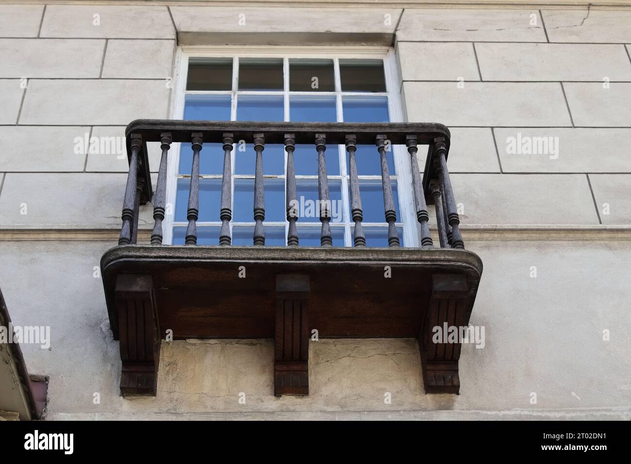 Wooden balcony and large window in the palace Stock Photo - Alamy