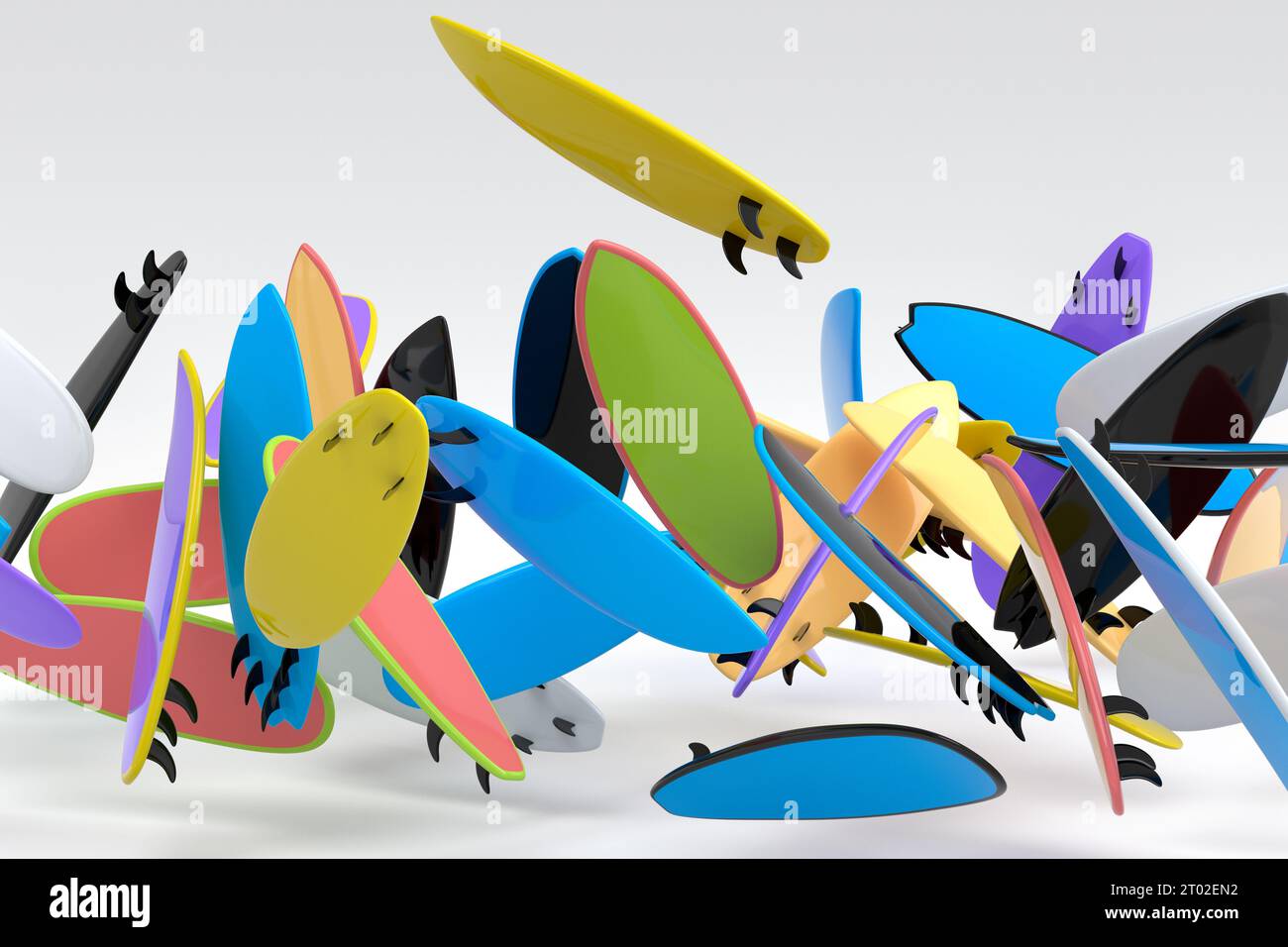 Many of flying surfboard isolated on white background. 3d render of ...