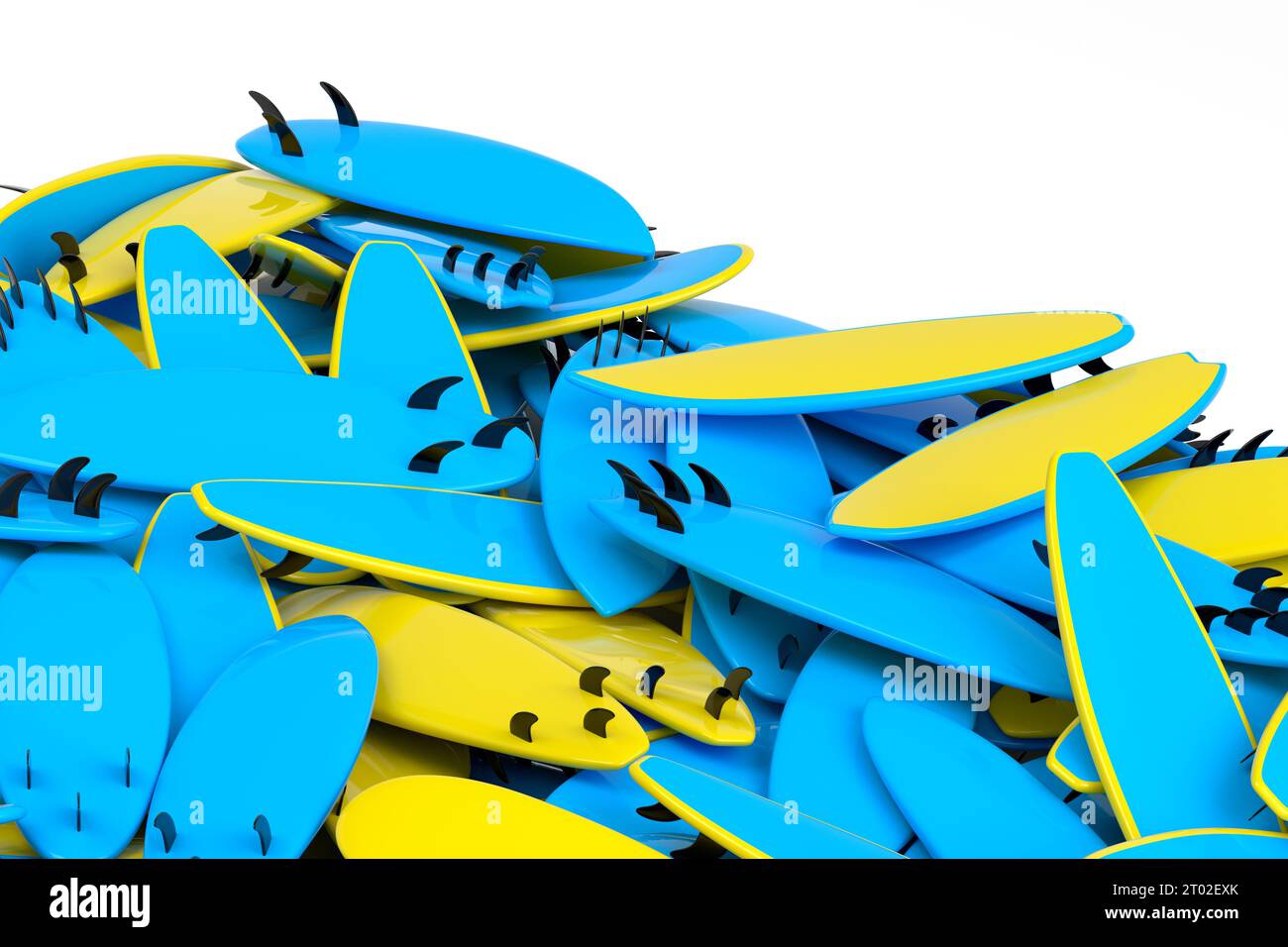 Pile of surfboard isolated on white background. 3d render of summer ...