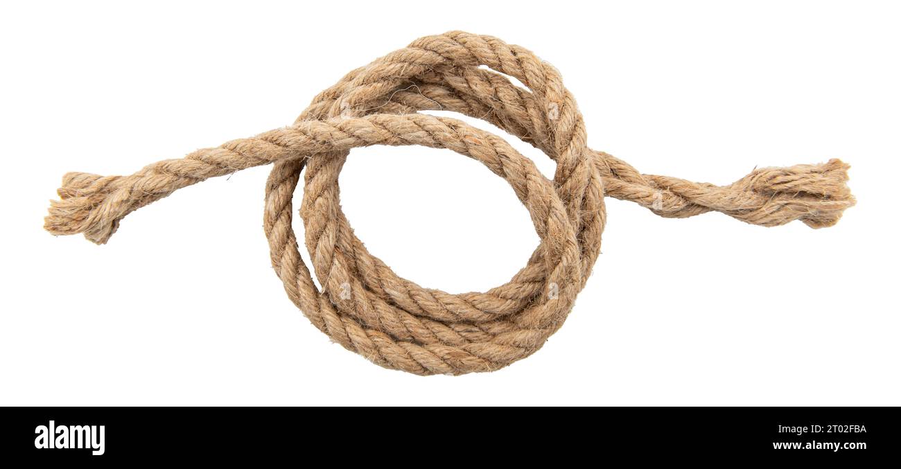 Rope made of jute in loops and knots on a white background. Linen ...