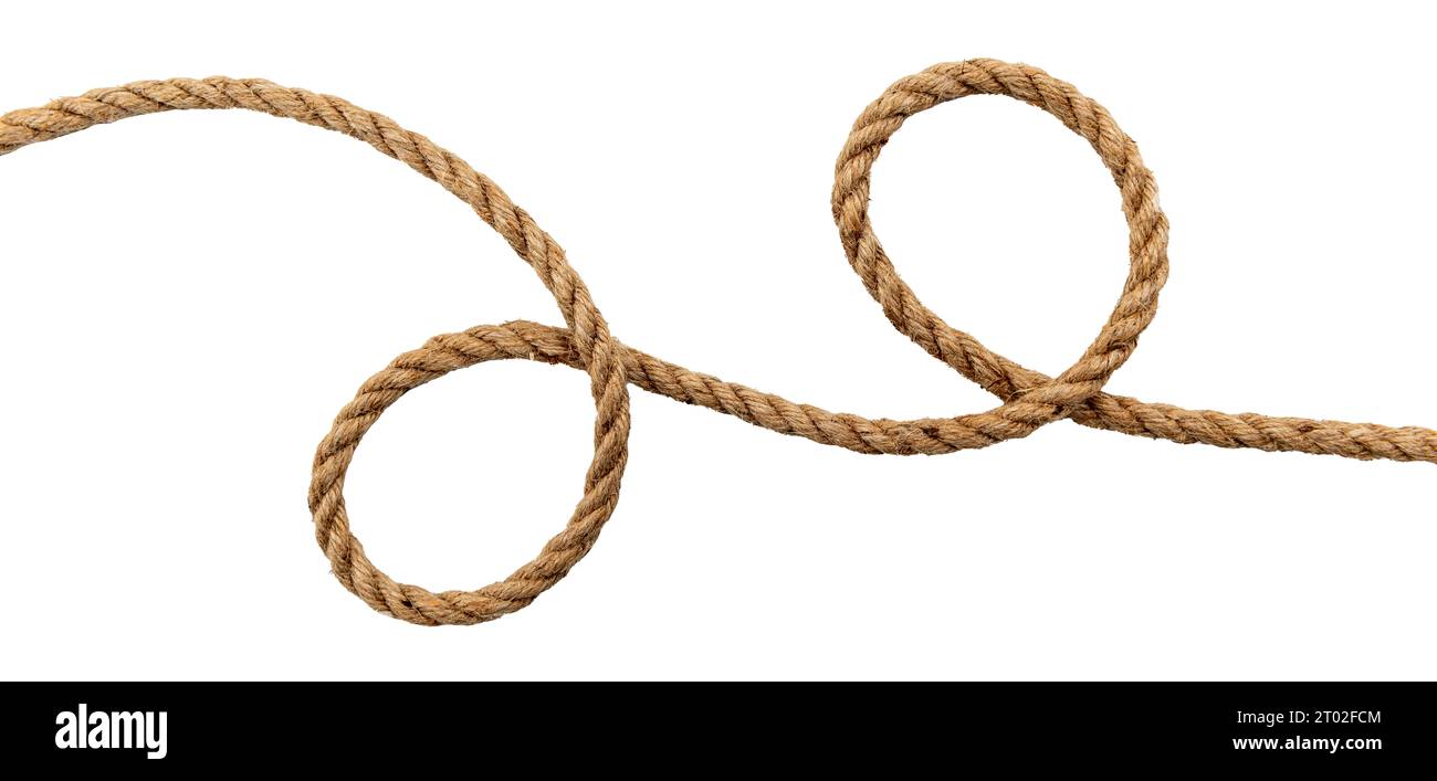 Rope made of jute in loops and knots on a white background. Linen ...
