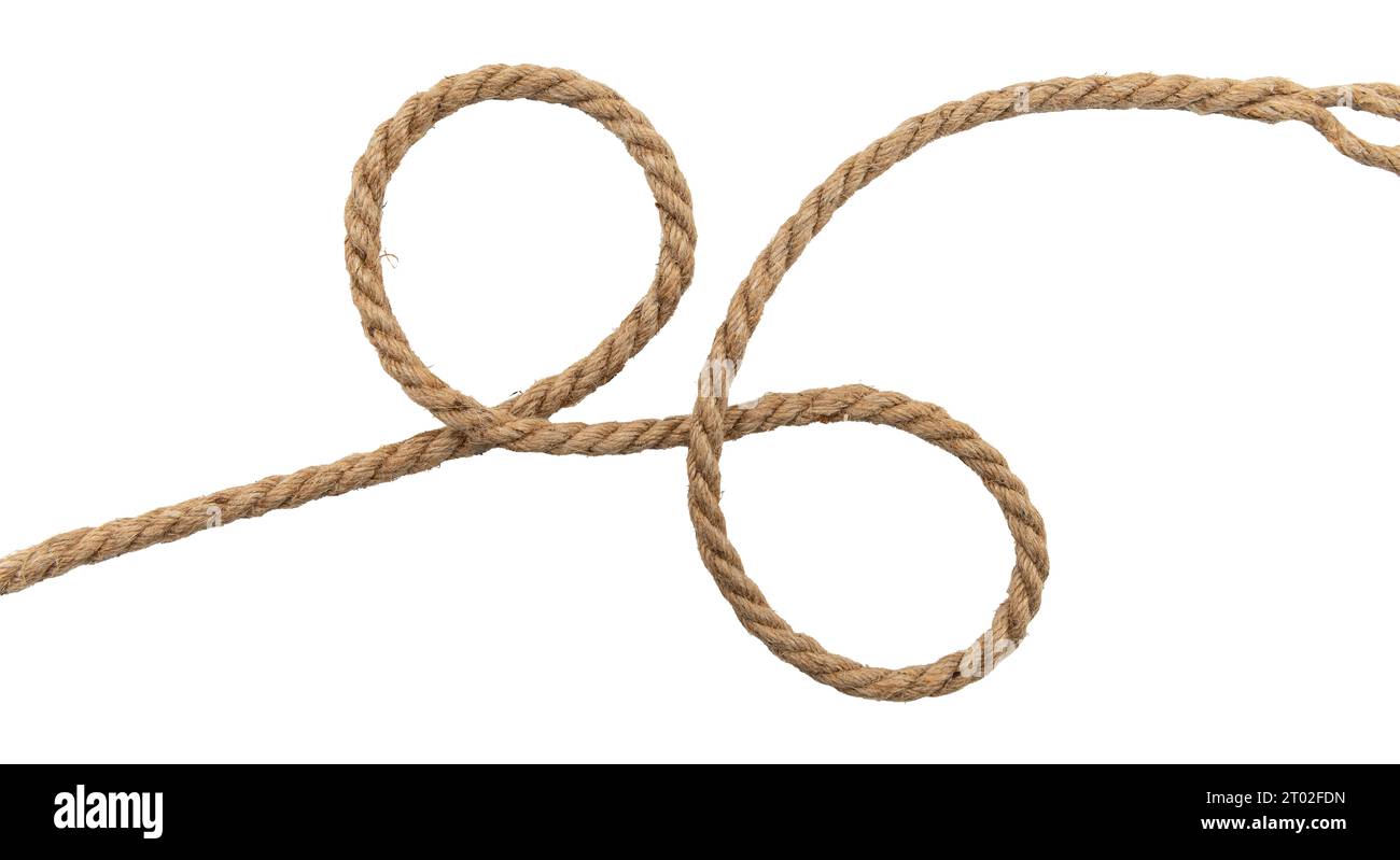 Rope made of jute in loops and knots on a white background. Linen ...
