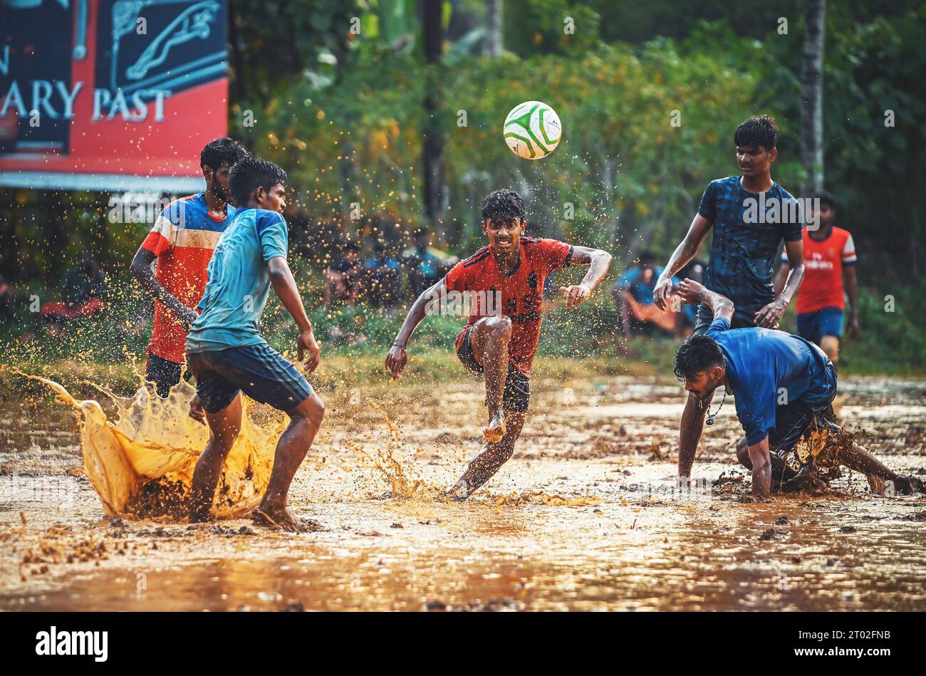 Playing Mud Football, water splashing, highspeed photography Stock ...