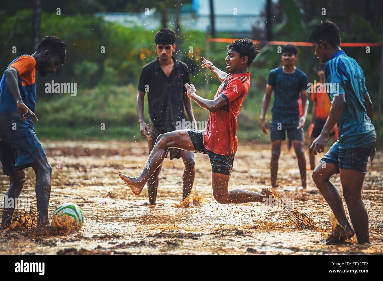 Playing Mud Football, water splashing, highspeed photography Stock ...