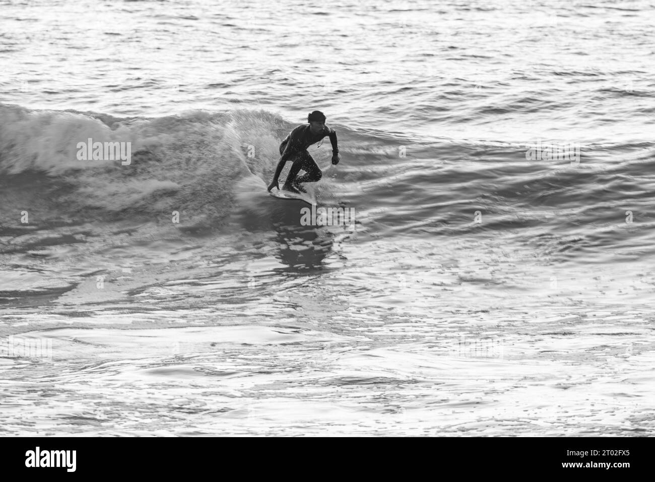 Local surfer riding waves with a short board in Furadouro beach ...