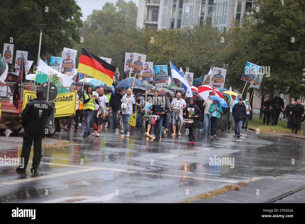 Gera, Germany. 03rd Oct, 2023. Participants of a demonstration of the ...