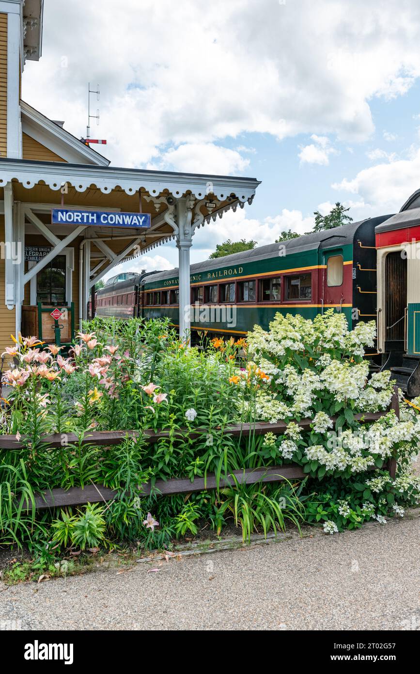 North Conway Scenic Railroad Train Station, New Hampshire, USA Stock Photo - Alamy