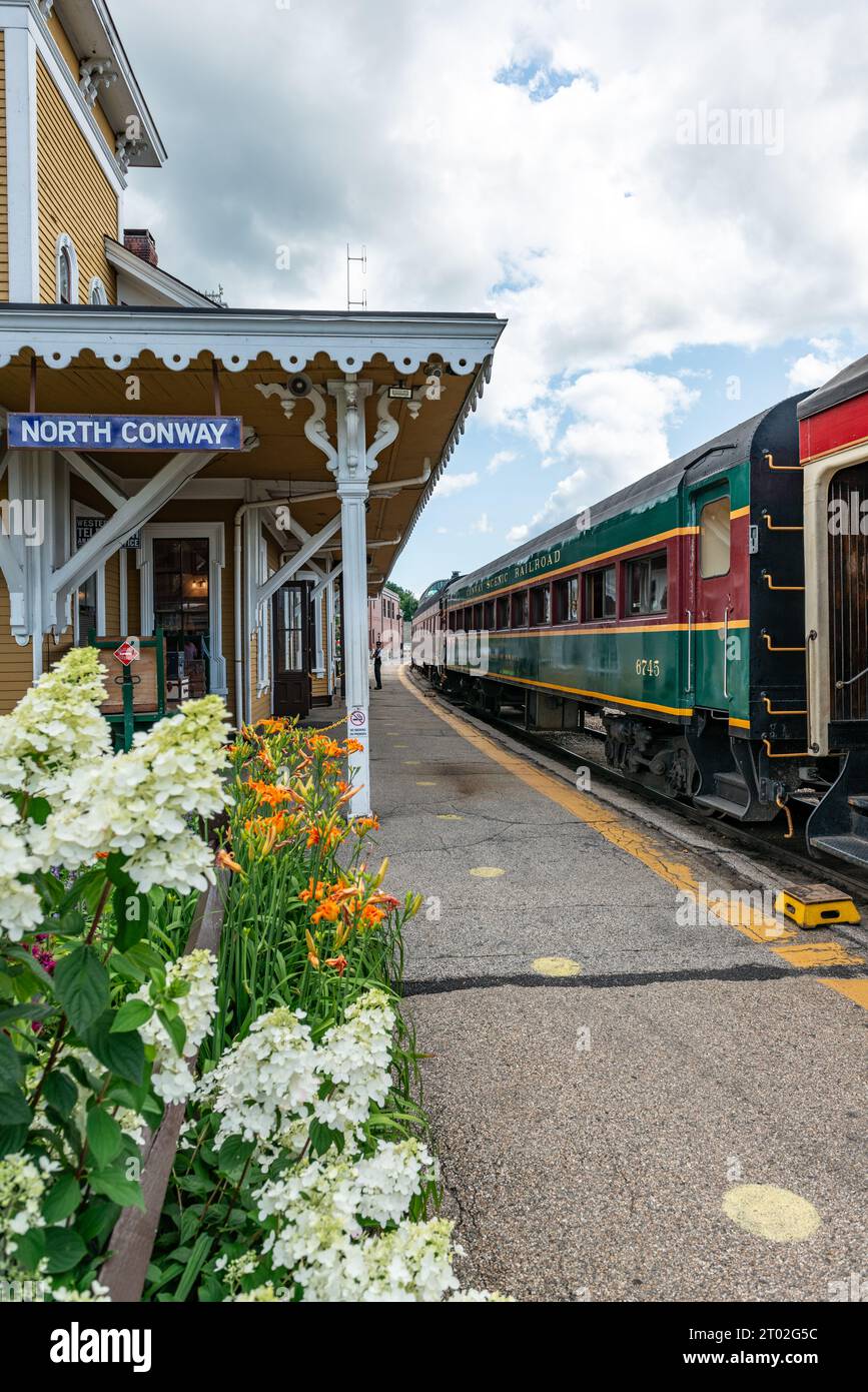 North Conway Scenic Railroad Train Station, New Hampshire, USA Stock Photo - Alamy