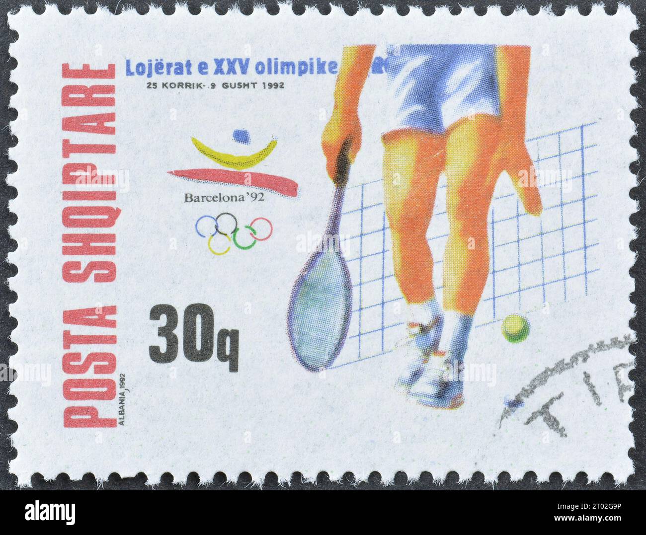 Cancelled postage stamp printed by Albania, that shows Tennis, Summer ...