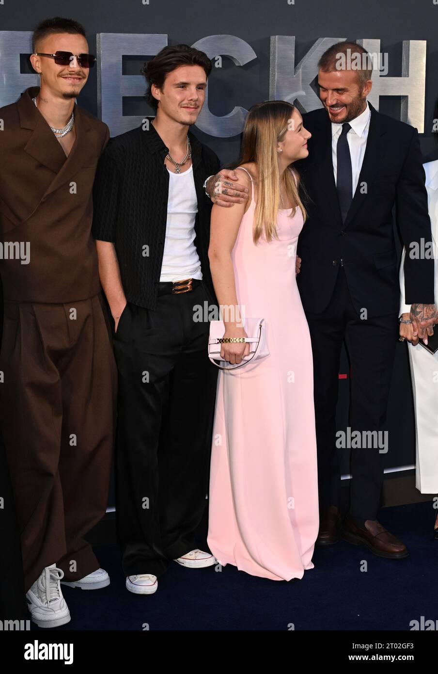 London, UK. October 3rd, 2023. Romeo Beckham, Cruz Beckham, Harper ...