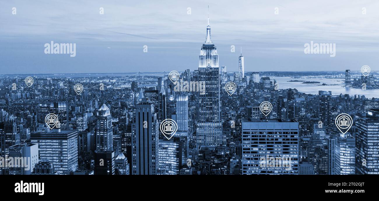 Modern cityscape and location information concept. GPS. Global ...