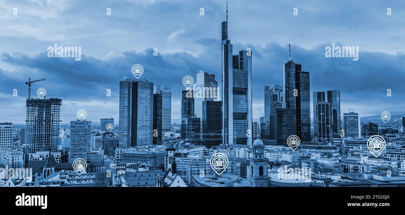 Modern cityscape and location information concept. GPS. Global ...