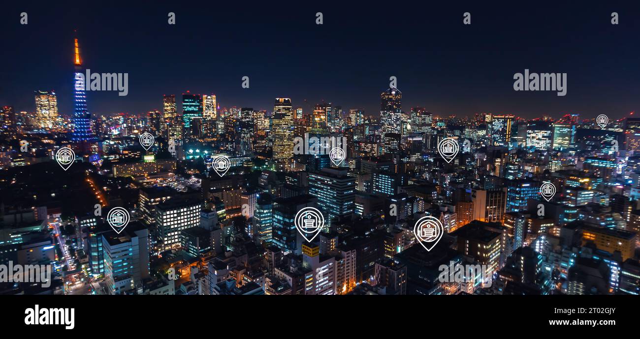 Modern cityscape and location information concept. GPS. Global ...