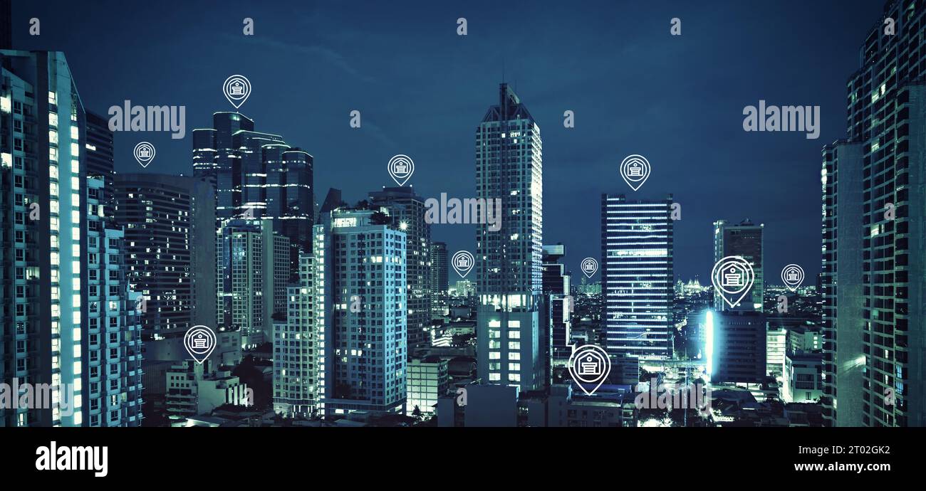 Modern cityscape and location information concept. GPS. Global ...