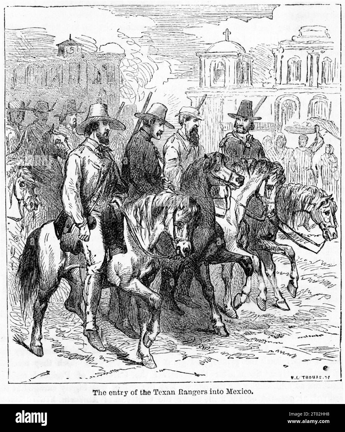 Engraving of the Texas Rangers entering Mexico Stock Photo - Alamy