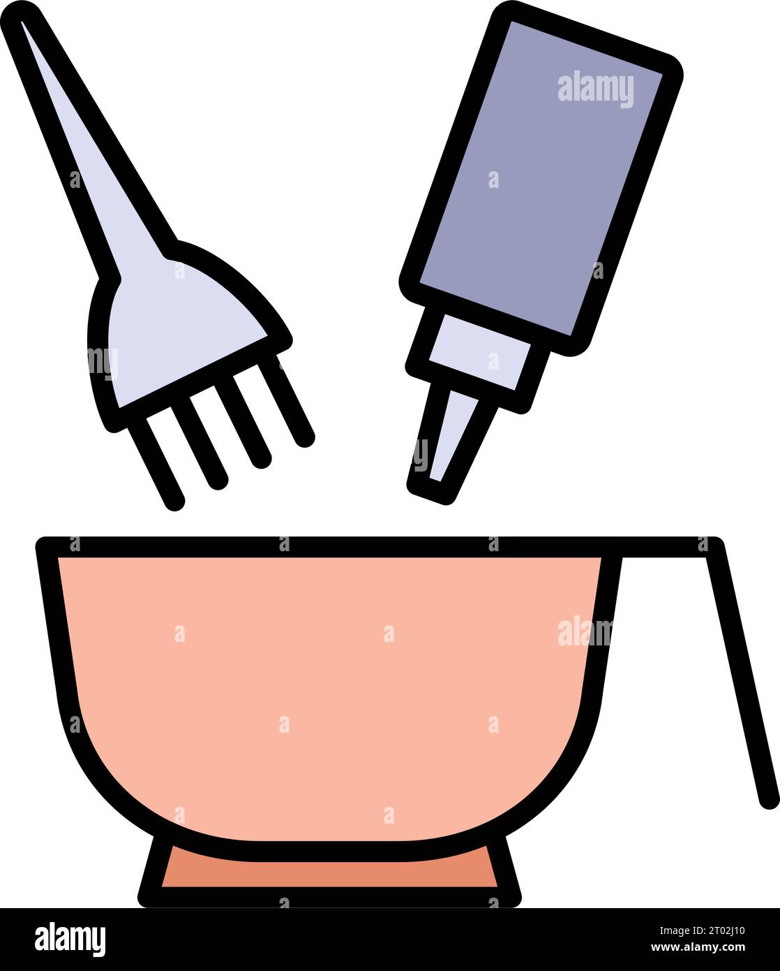 Hair dye bottle and hairdresser brush icon. Hair dyeing color vector ...