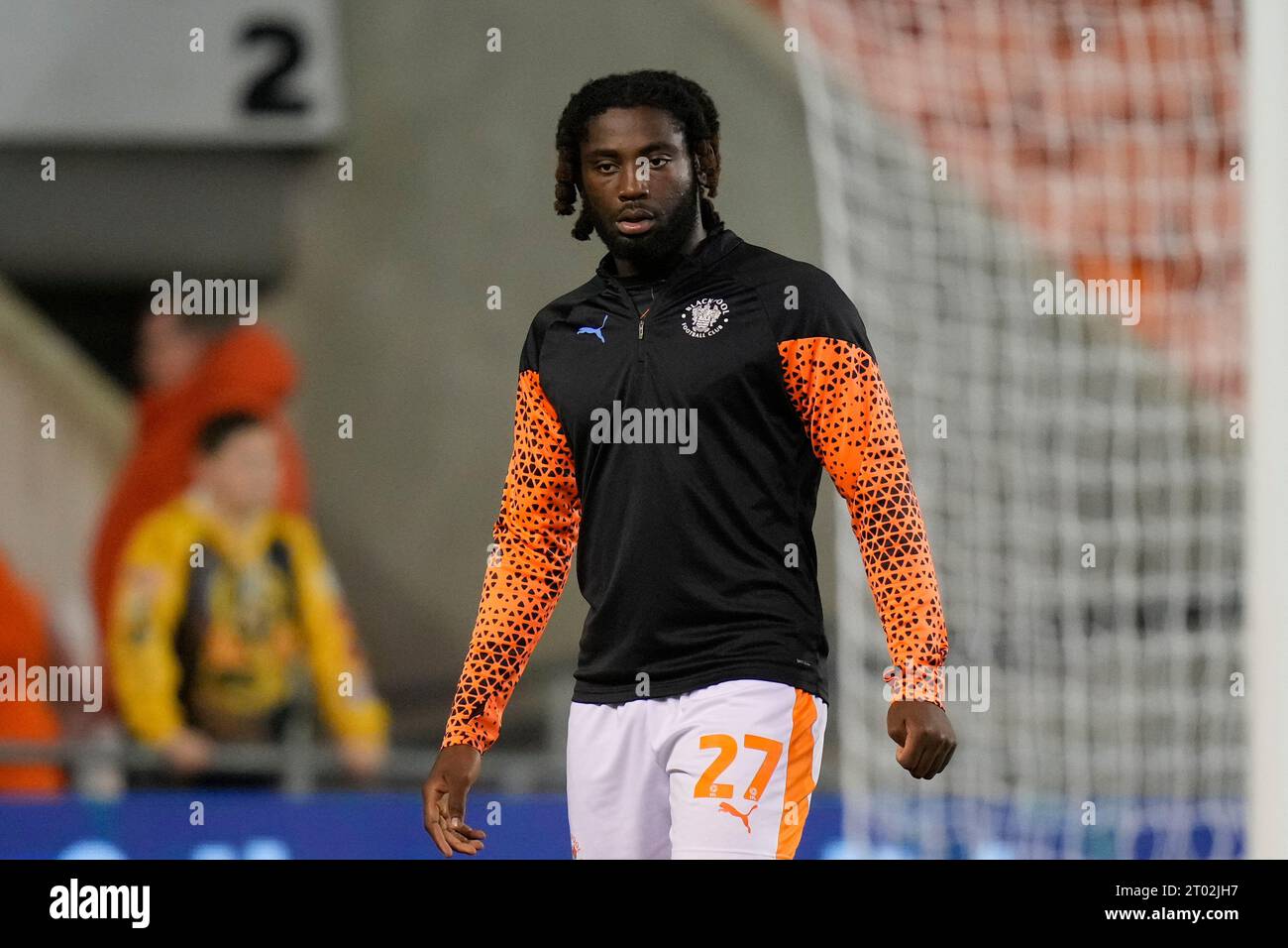 Kylian Kouassi #27 of Blackpool warms up before the Sky Bet League 1 ...