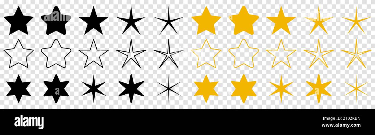 Set of yellow and black stars. Vector illustration isolated on ...