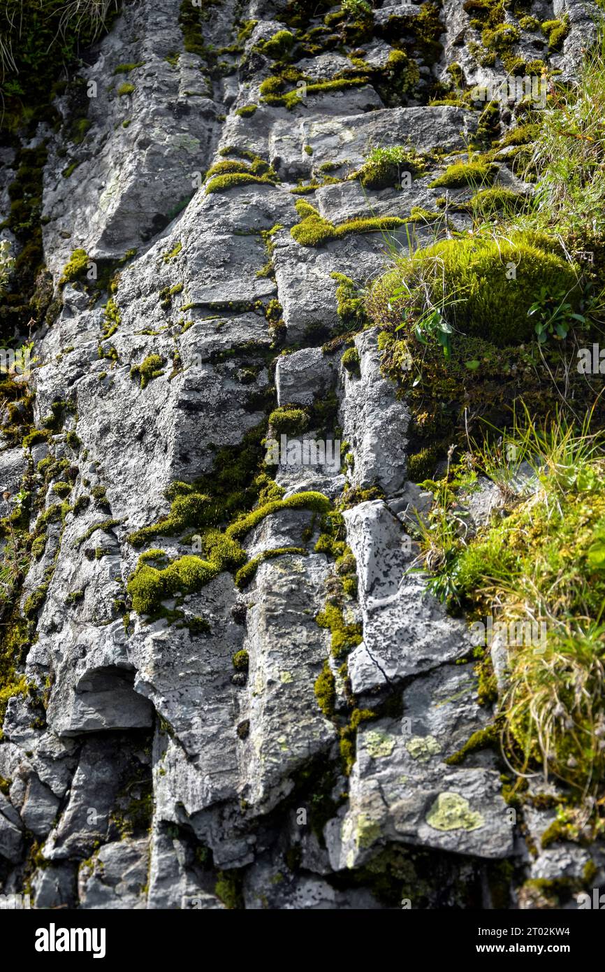 Background of coarse layered stone rocks, full frame. Rough stone ...