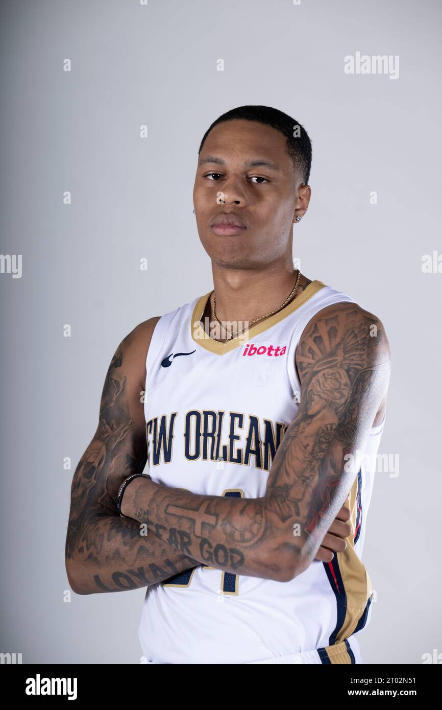 New Orleans Pelicans guard Jordan Hawkins (24) poses for portraits ...