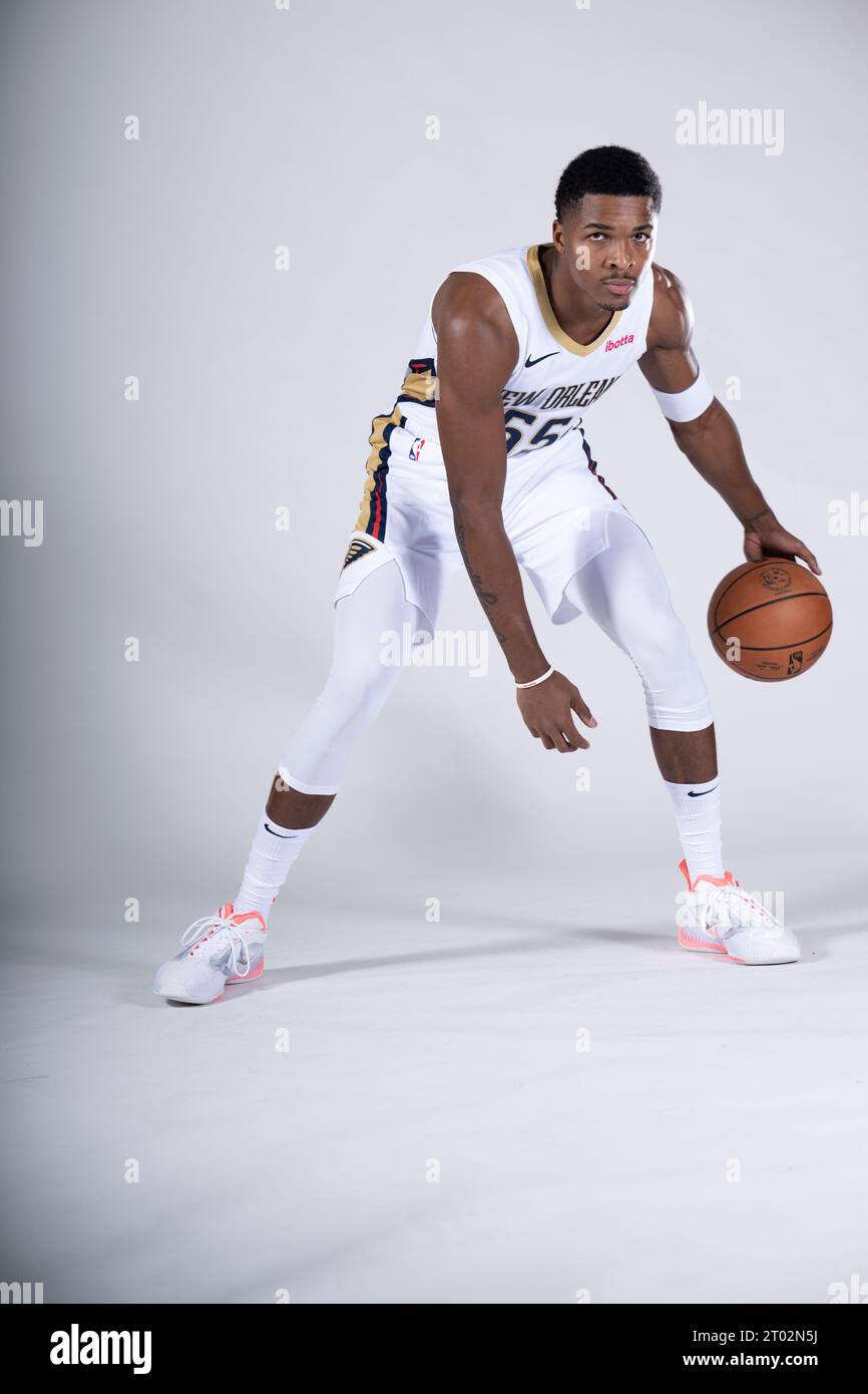 New Orleans Pelicans guard Tevian Jones (55) poses for portraits during ...