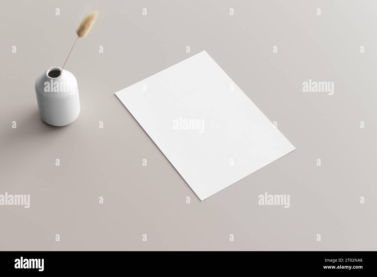 White invitation card mockup with the lagurus on a beige table. 5x7 ...