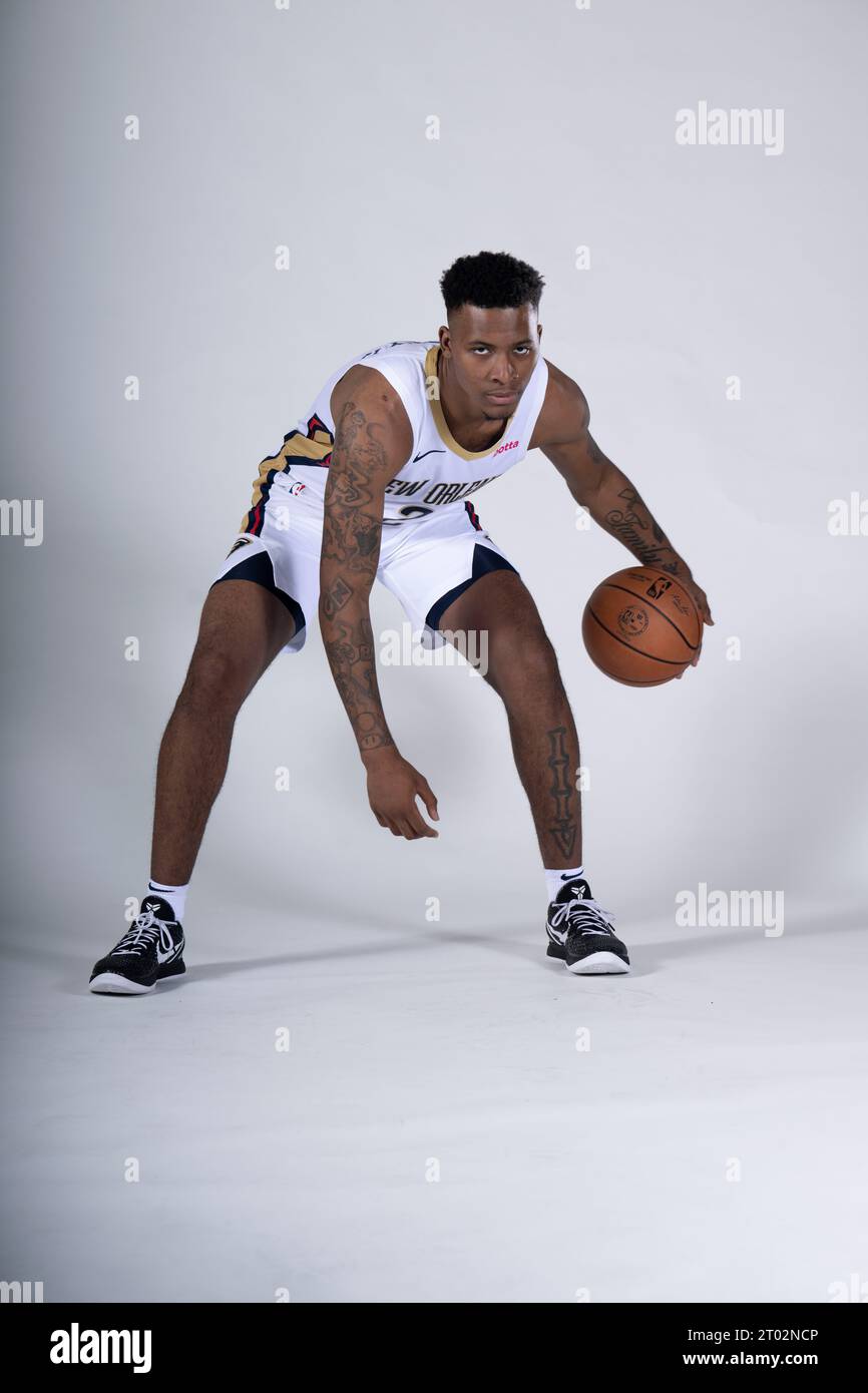 New Orleans Pelicans guard Landers Nolley II (2) poses for portraits ...