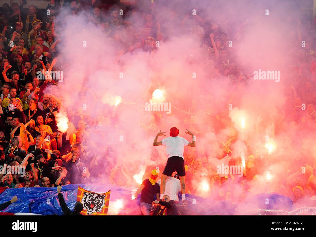 RC Lens fans in the stands during the UEFA Champions League Group B ...