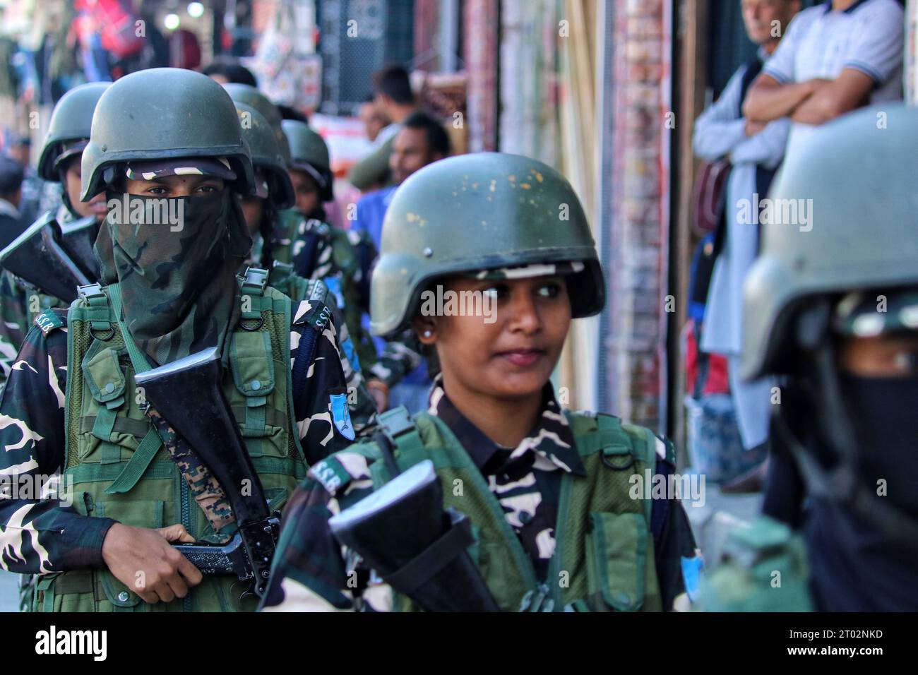 October 03, 2023, Srinagar Kashmir, India : Indian women paramilitary ...