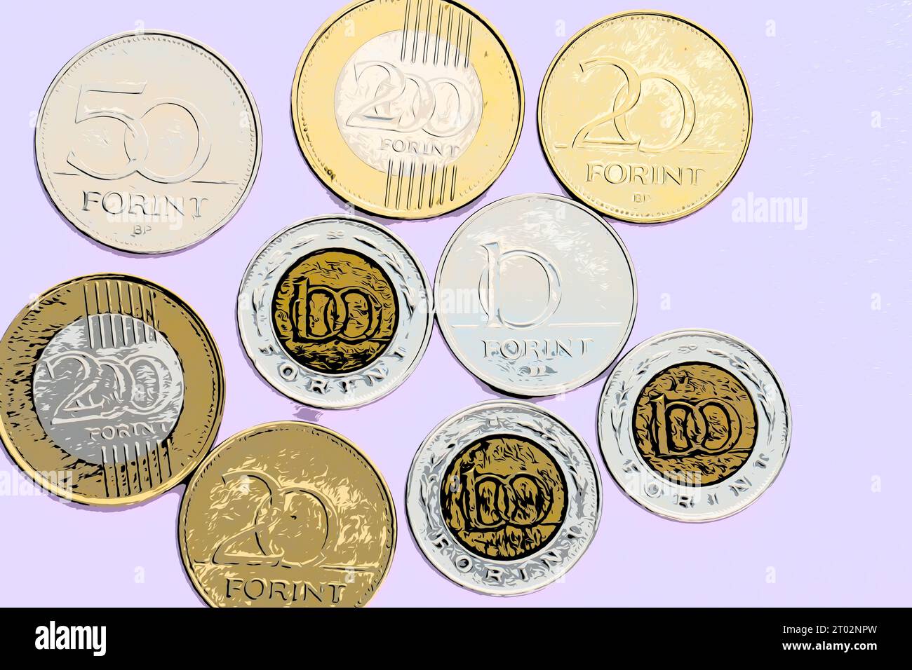 Assortment of Hungarian forint coins on purple background Stock Photo ...