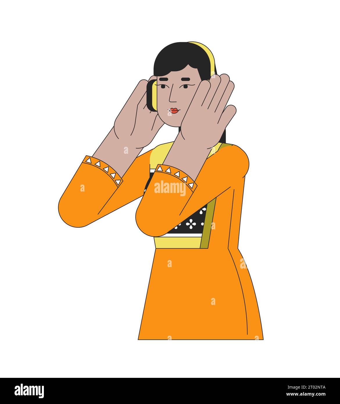 Headphones Indian Young Adult Woman 2d Linear Cartoon Character Stock Vector Image And Art Alamy 