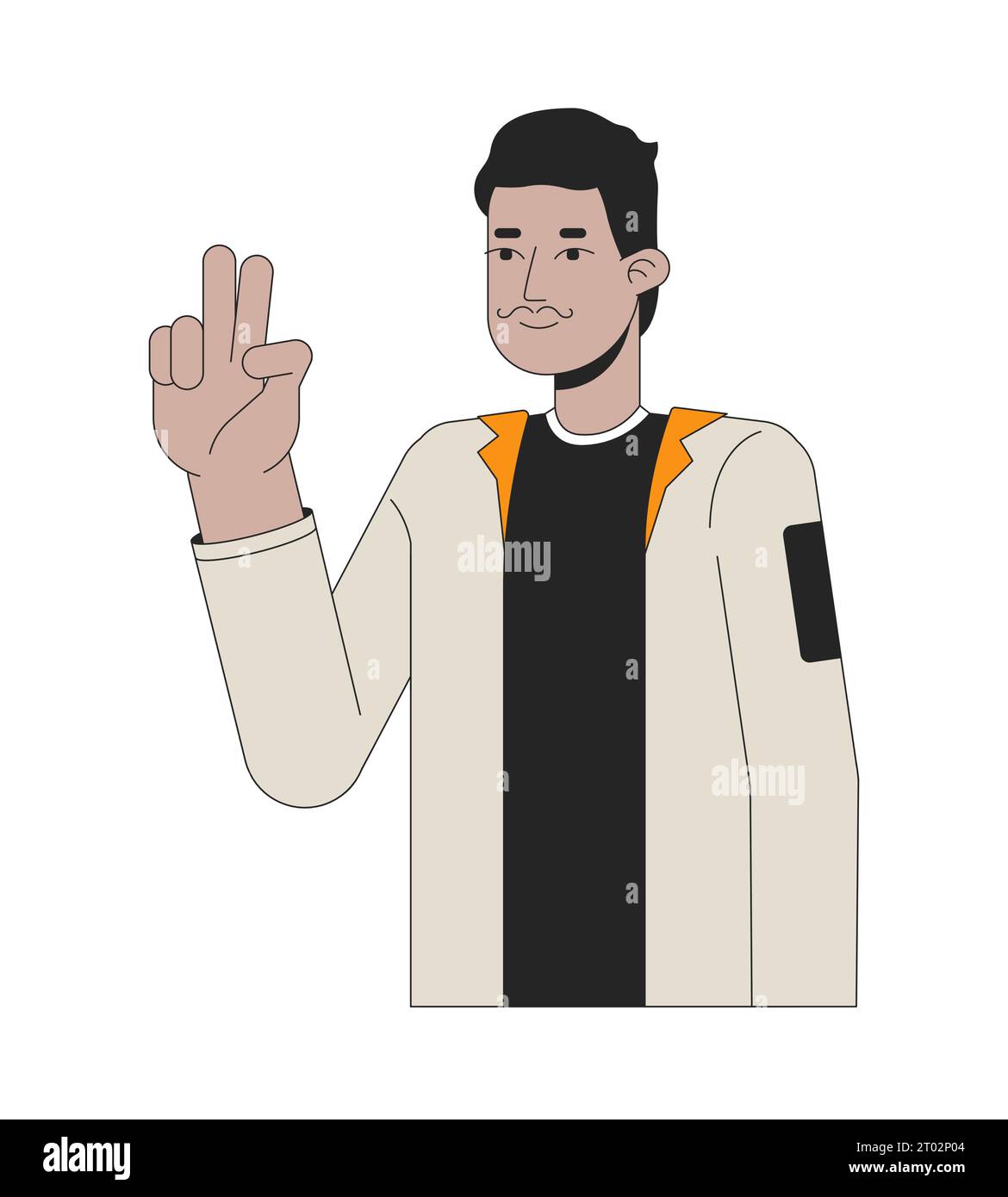 Indian mustache man peace sign hand 2D linear cartoon character Stock ...
