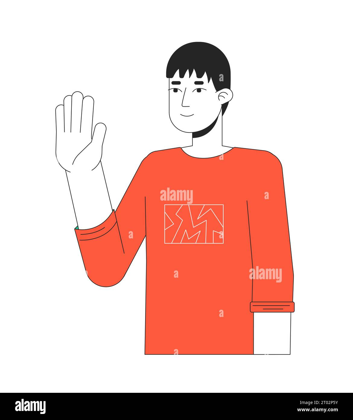 Normal japanese guy waving shyly 2D linear cartoon character Stock ...