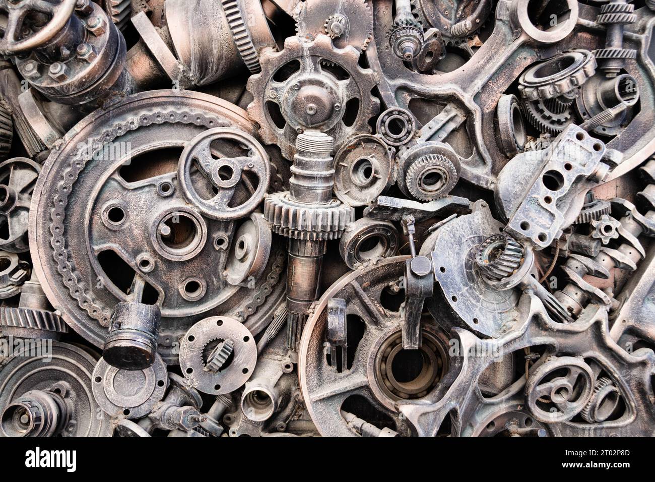 Metal gears background. Old and rusty spare parts for industrial ...