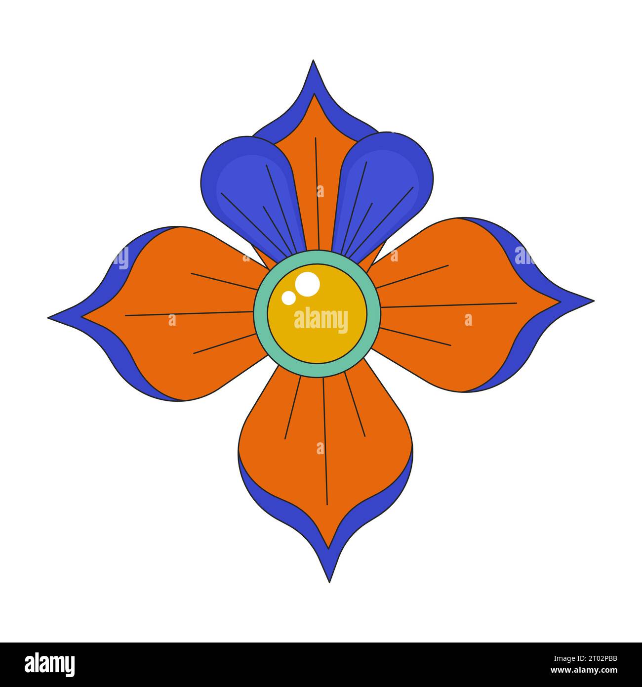 Vintage four petals flower 2D linear cartoon object Stock Vector Image ...