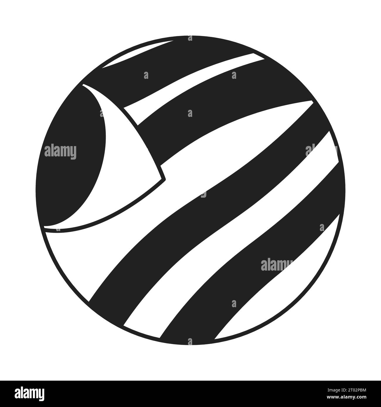 Striped alien planet looking sideways black and white 2D cartoon ...