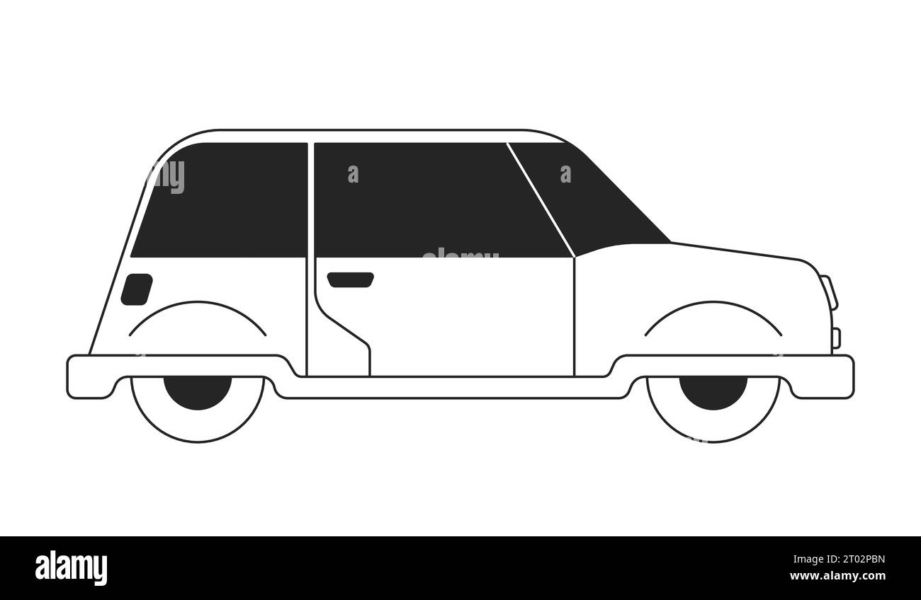 Retro car with fender skirts black and white 2D line cartoon object ...