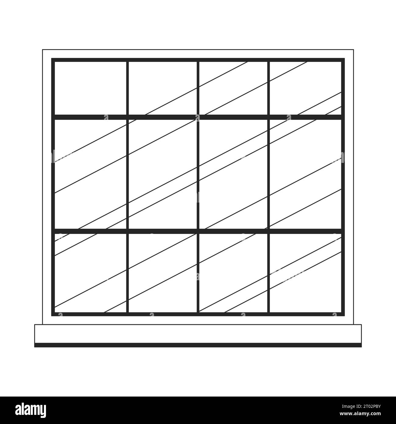Twelve pane window with windowsill black and white 2D line cartoon ...