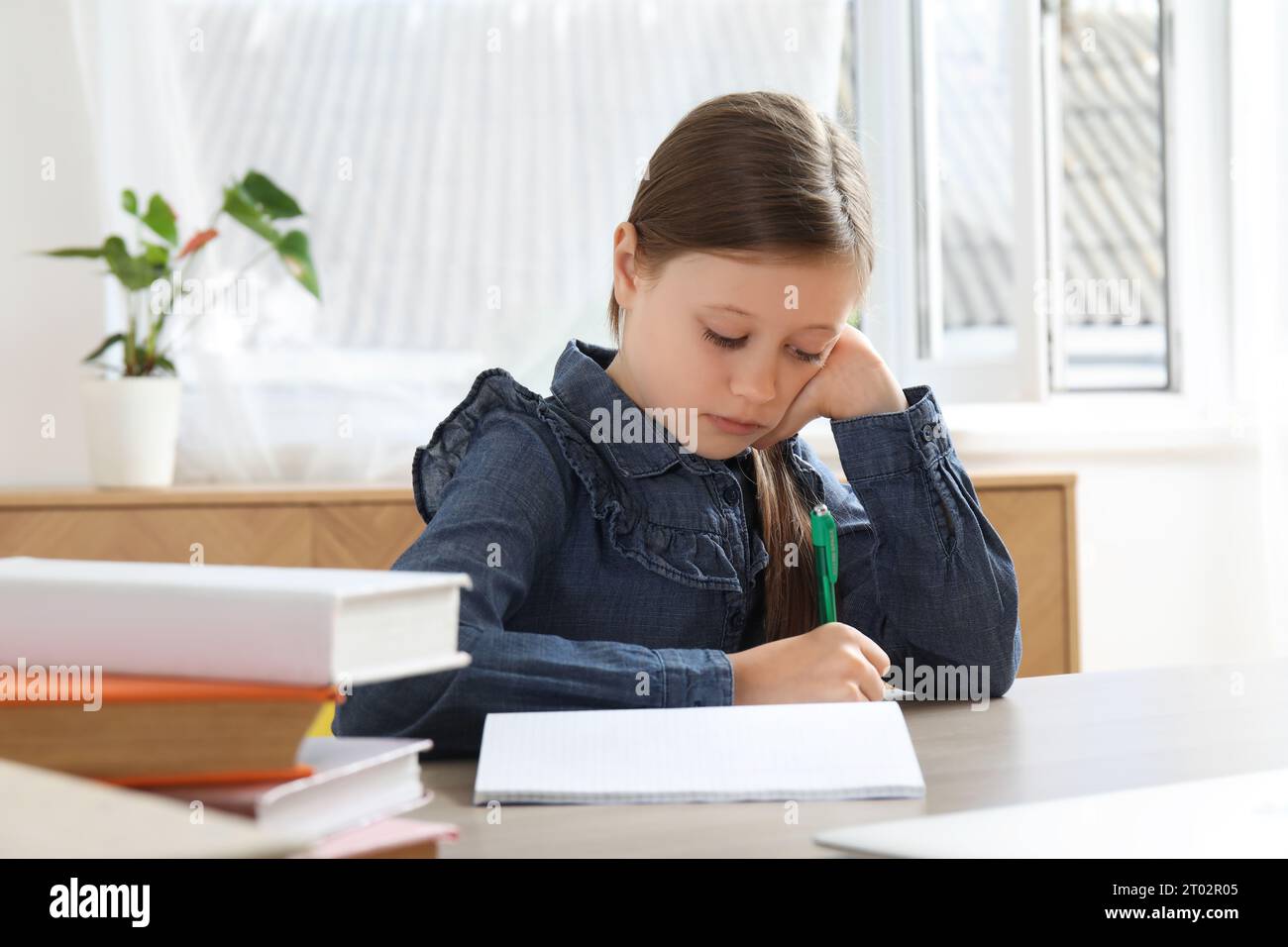 Little girl doing lessons at home Stock Photo - Alamy