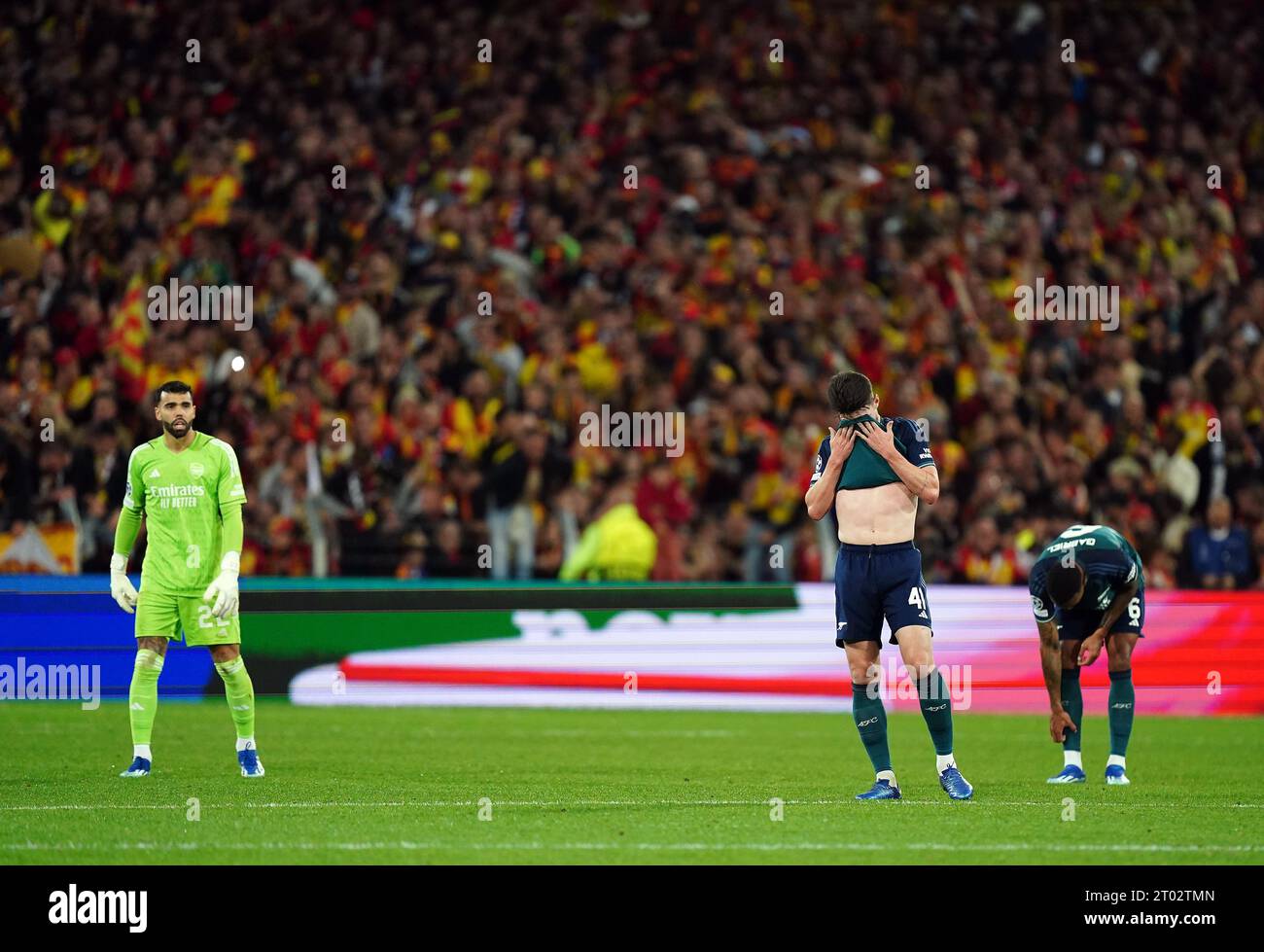 Arsenal’s Declan Rice reacts after they concede their first goal during ...