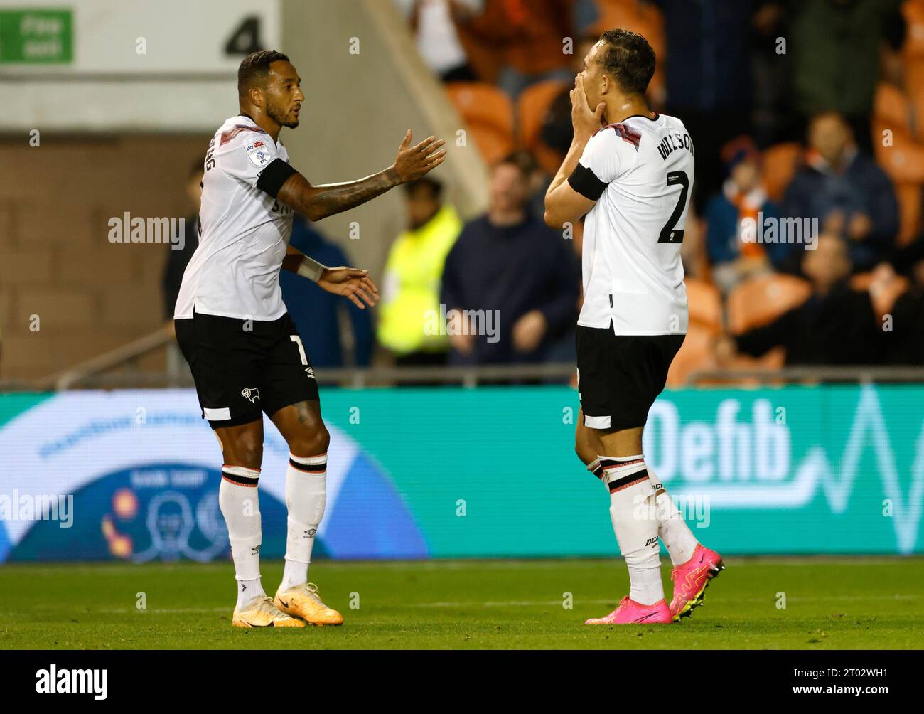 Derby County's Kane Wilson (right) reacts after a missed chance during ...