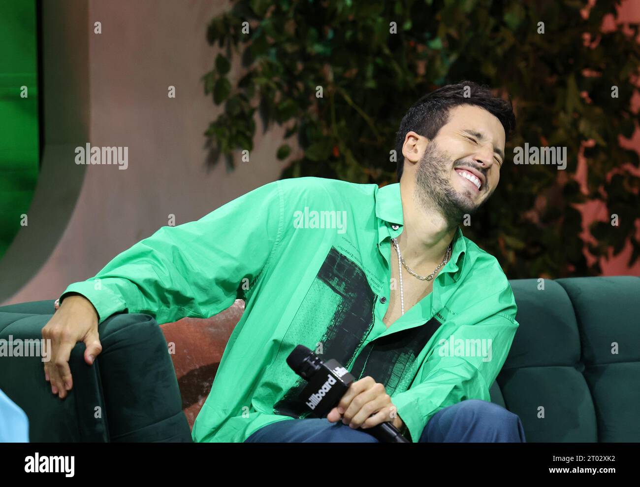 MIAMI BEACH, FL-OCT 3: Sebastian Yatra is seen during Q & A with ...